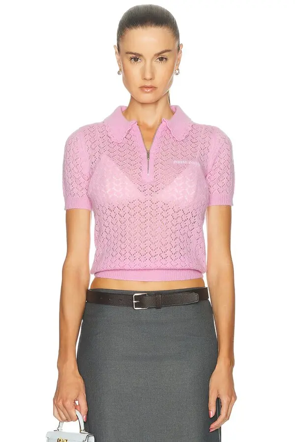 Miu Miu Cashmere Silk Pizzo Top In Pink