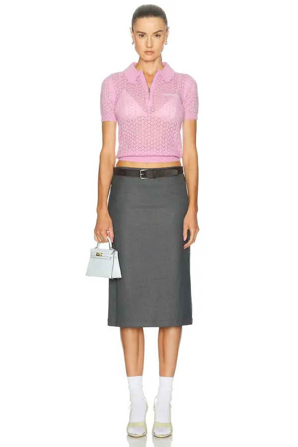 Miu Miu Cashmere Silk Pizzo Top In Pink