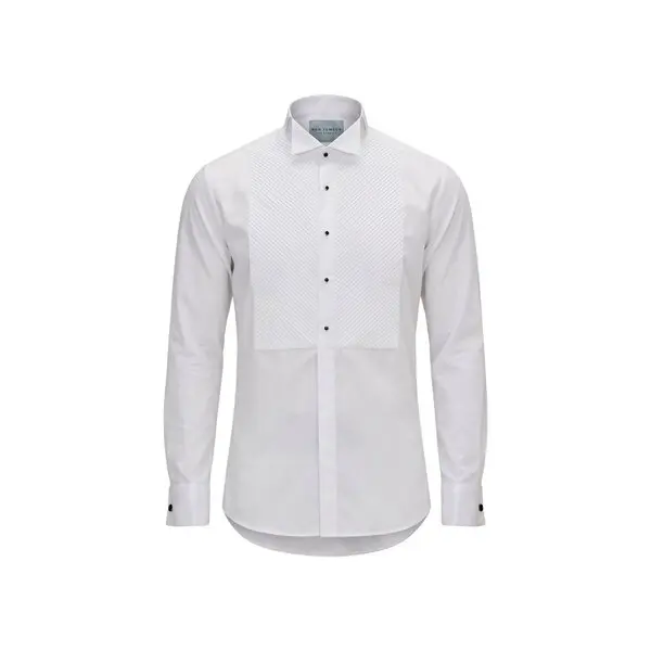 RON TOMSON Diagonal Pleated Wing Tip Collar Shirt - White