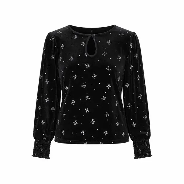 YUMI Sparkle Bow Print Velvet Top