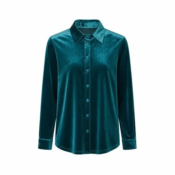 YUMI Teal Velvet Relaxed Fit Shirt