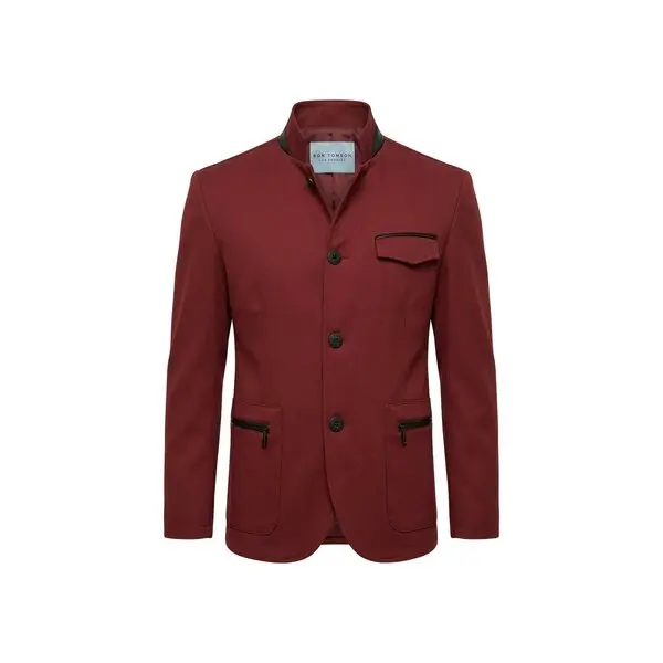 RON TOMSON Stand Collar Denim Blazer Wine