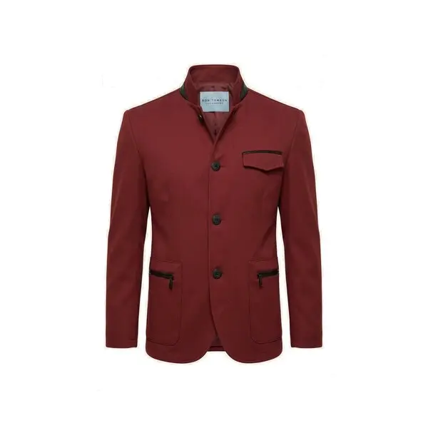 RON TOMSON Stand Collar Denim Blazer Wine - Red