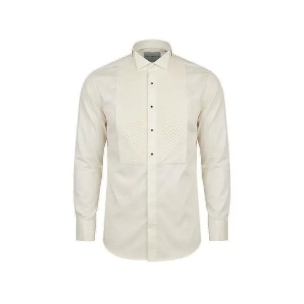 RON TOMSON Neutrals Diagonal Pleated Wing Tip Collar Shirt