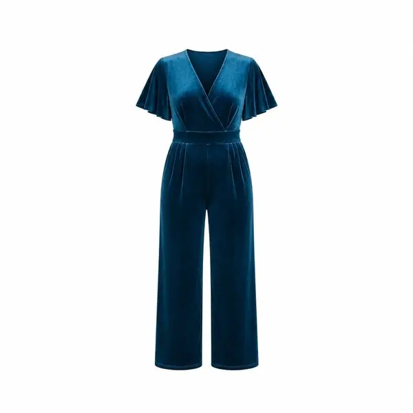 YUMI Teal Jumpsuit With Angel Sleeves