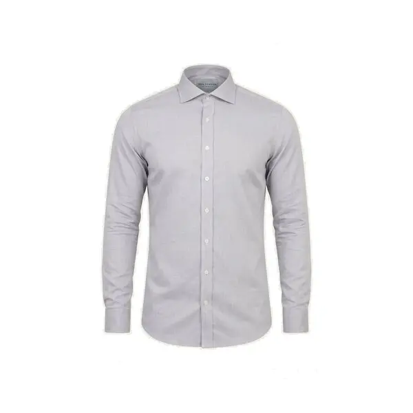 RON TOMSON Pure Cotton Spread Collar Fitted Dress Shirt - Grey