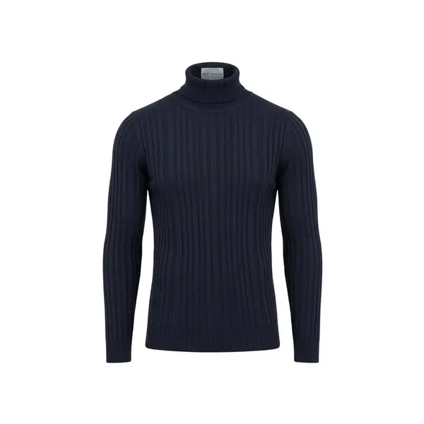 RON TOMSON Roll Neck Ribbed Sweater Navy