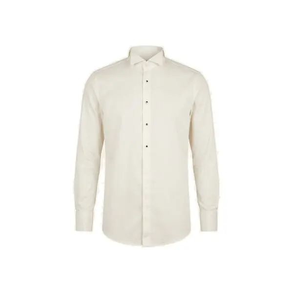 RON TOMSON Neutrals Wing Classical Top Front Stud Tuxedo Shirt Light