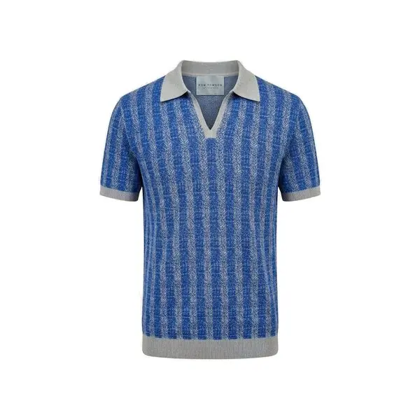RON TOMSON Textured Knit Polo Shirt - Blue