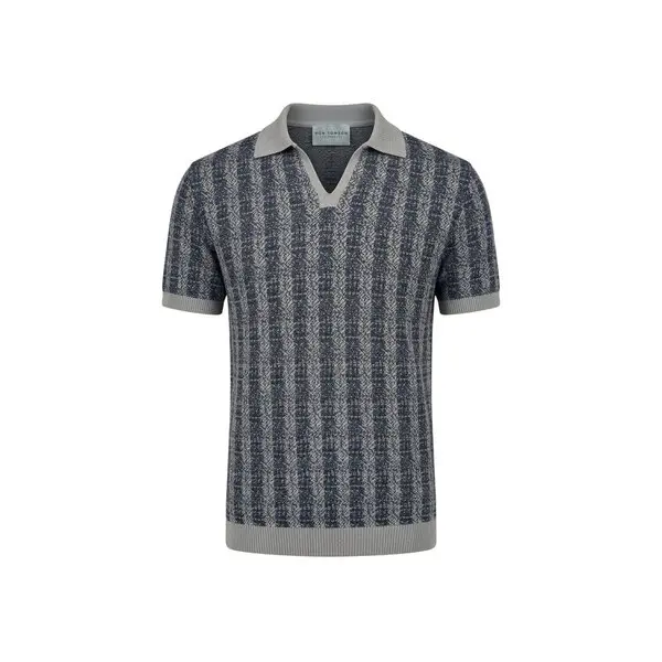 RON TOMSON Textured Knit Polo Shirt Navy - Blue