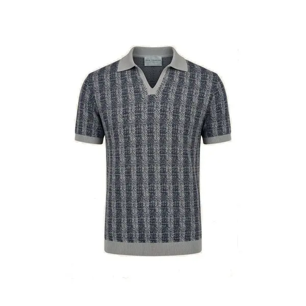 RON TOMSON Textured Knit Polo Shirt Navy