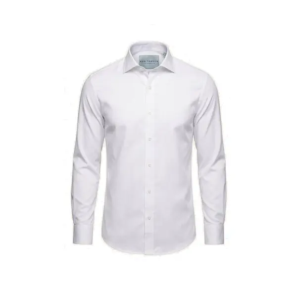 RON TOMSON Pure Cotton Spread Collar Fitted Dress Shirt - White