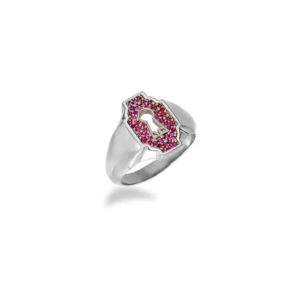 MYRTO KATRAMADOU JEWELLERY Red / Silver Unlocked Silver Ring- Ruby Red