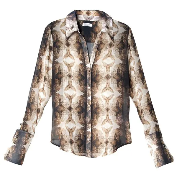 BABS BOUTIQUE NYC Silk Georgette Blouse Sepia Gargoyles