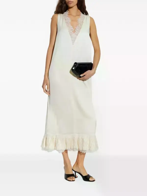 GANNI Lace-insert Satin Midi Dress - Neutrals