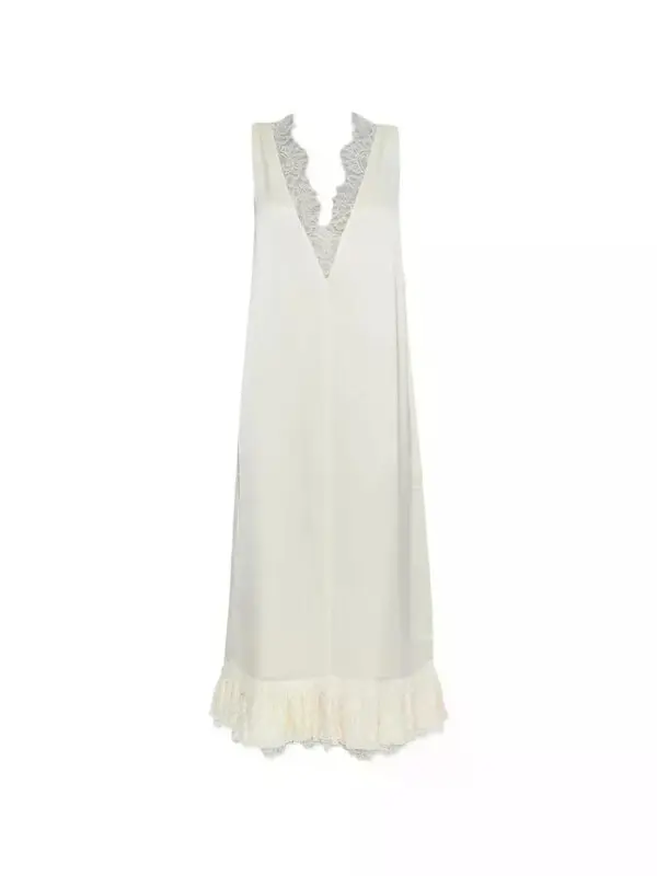 GANNI Lace-insert Satin Midi Dress - Neutrals