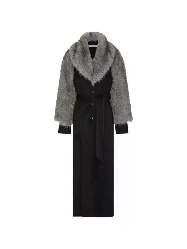 SRVC STUDIO Raven Faux-fur Trim Coat