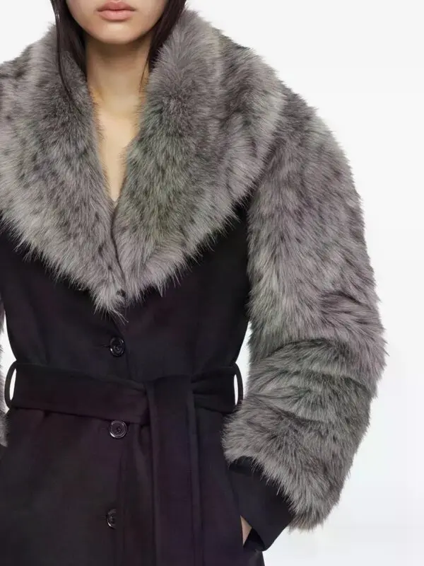 SRVC STUDIO Raven Faux-fur Trim Coat