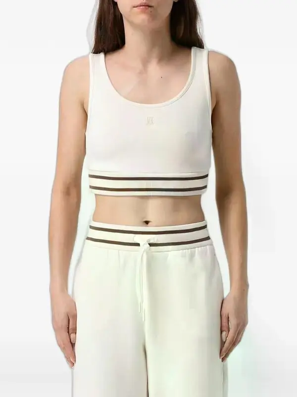 Emporio Armani Logo-embroidered Striped-trim Crop Top