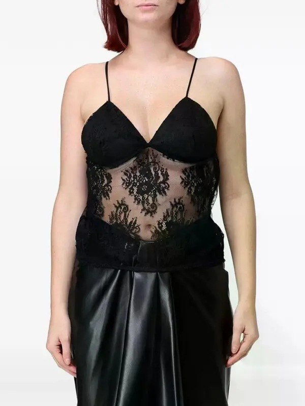 HANITA Lace-panelled Spaghetti-strap Top
