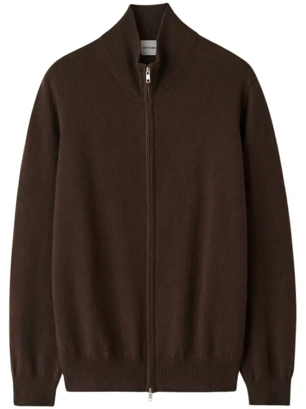 Soft Goat Full Zip Cardigan By - Brown