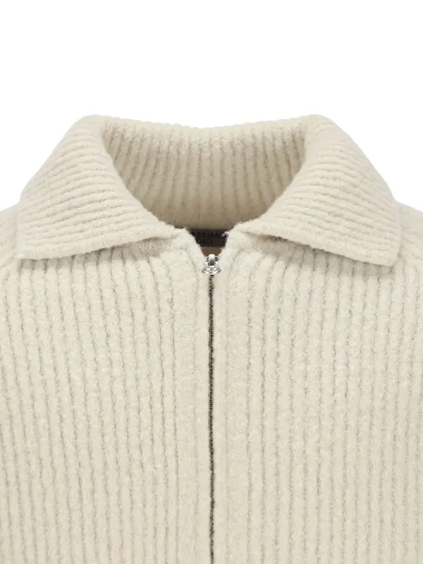 MASSIMO OSTI STUDIO Ribbed Zip Knitted Sweater - Beige
