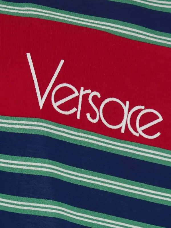 Versace Logo-detail Striped Long-sleeve Polo Shirt - Multi