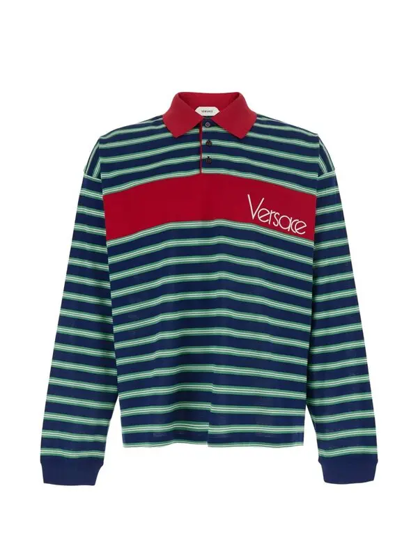 Versace Logo-detail Striped Long-sleeve Polo Shirt - Multi