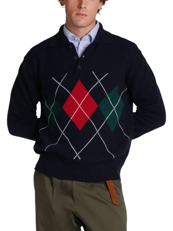 BARACUTA Argyle Polo Neck