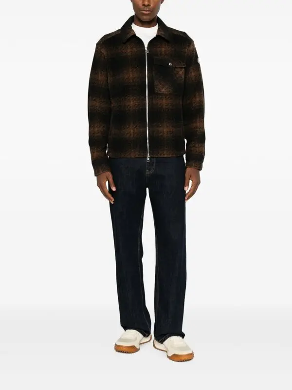 Moncler Check Jersey Zip-up Shirt