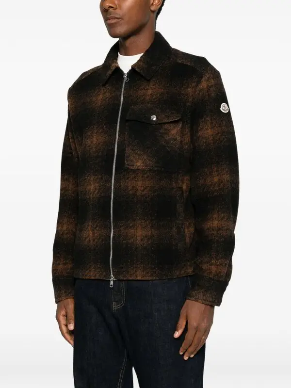 Moncler Check Jersey Zip-up Shirt