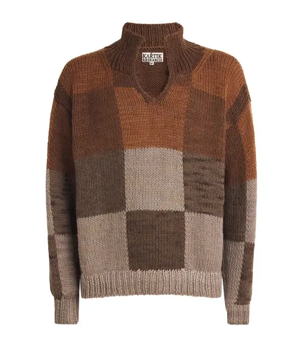 KARTIK RESEARCH Wool Check Rugby Knit Sweater