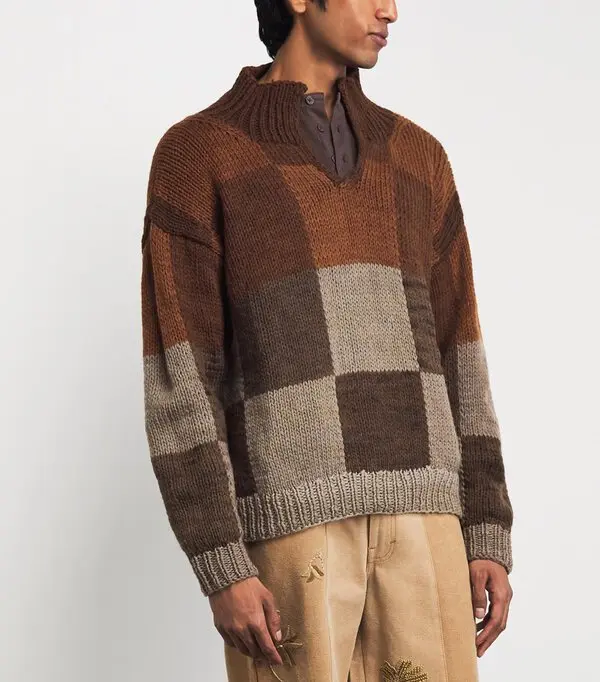 KARTIK RESEARCH Wool Check Rugby Knit Sweater