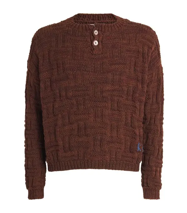 KARTIK RESEARCH Wool Woven Henley Sweater