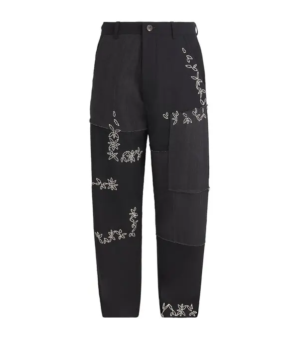 KARTIK RESEARCH Wool-linen Embroidered Patchwork Trousers
