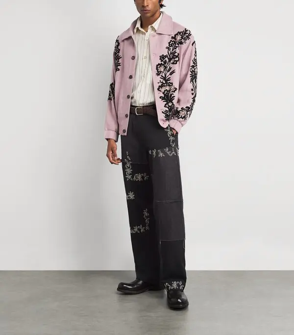 KARTIK RESEARCH Wool-linen Embroidered Patchwork Trousers