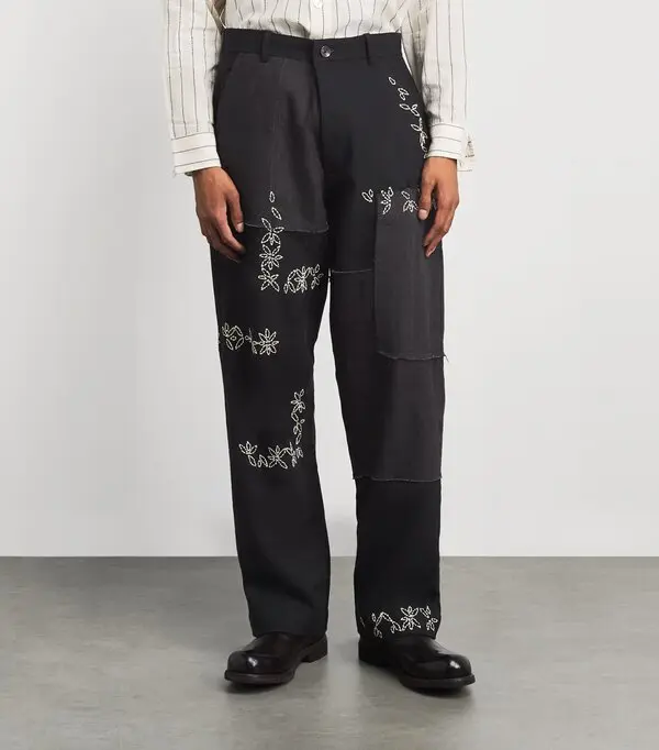 KARTIK RESEARCH Wool-linen Embroidered Patchwork Trousers
