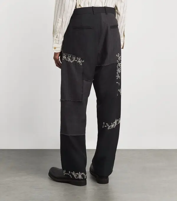 KARTIK RESEARCH Wool-linen Embroidered Patchwork Trousers