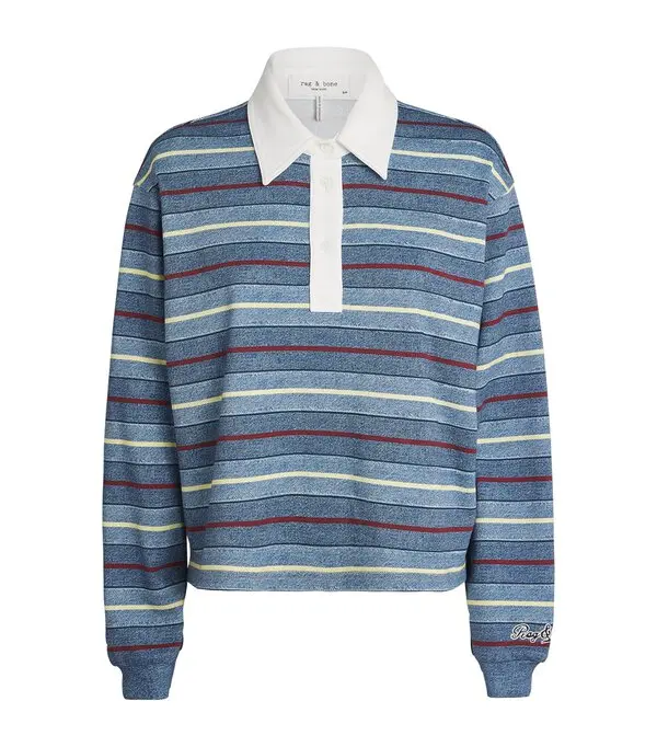 Rag & Bone Cotton Stripe Miramar Rugby Polo Shirt - Blue
