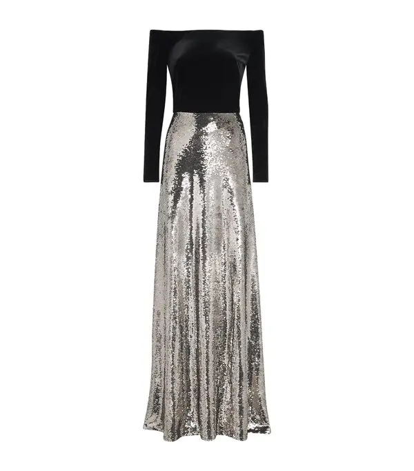 Monique Lhuillier Velvet Sequin-trim Gown