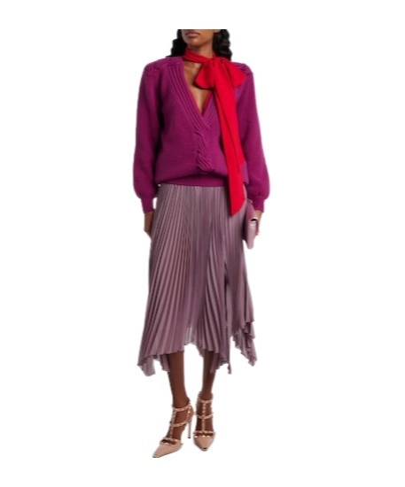 Valentino Garavani Asymmetric Plissé Georgette Midi Skirt
