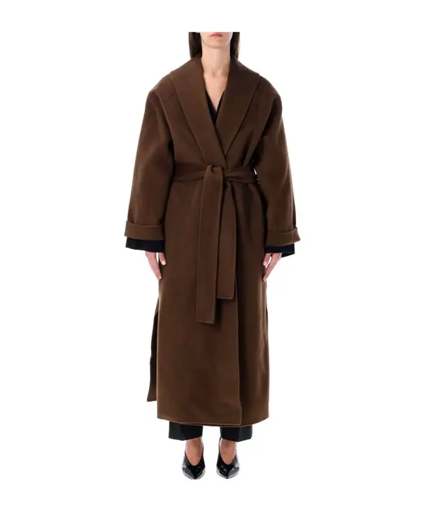 BY MALENE BIRGER Brown Wool Trullem Belted Waist Coat