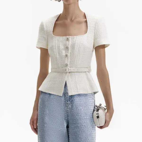 SELF-PORTRAIT U-neck Bouclé Top