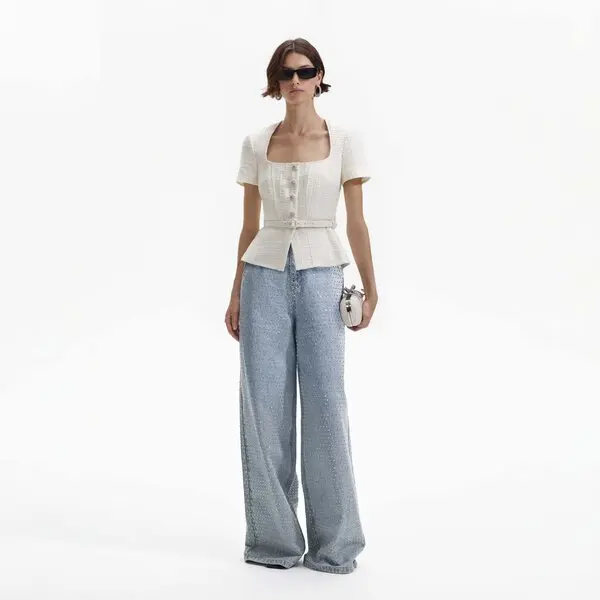 SELF-PORTRAIT U-neck Bouclé Top