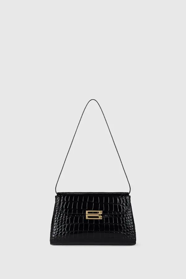 Victoria Beckham Dorian Trapeze Bag Croc Embossed Leather - Black