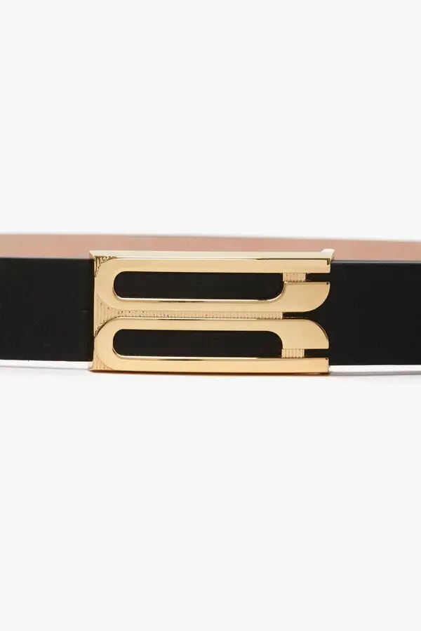Victoria Beckham Dorian Frame Belt 25mm Shiny Calf Leather - Black