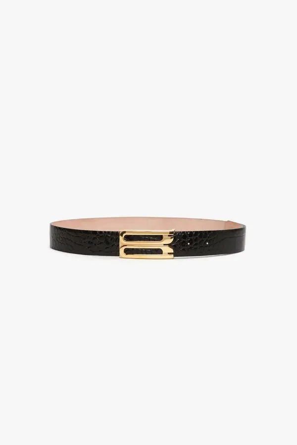 Victoria Beckham Dorian Frame Belt Jumbo 40mm Croc Embossed Leather - Black