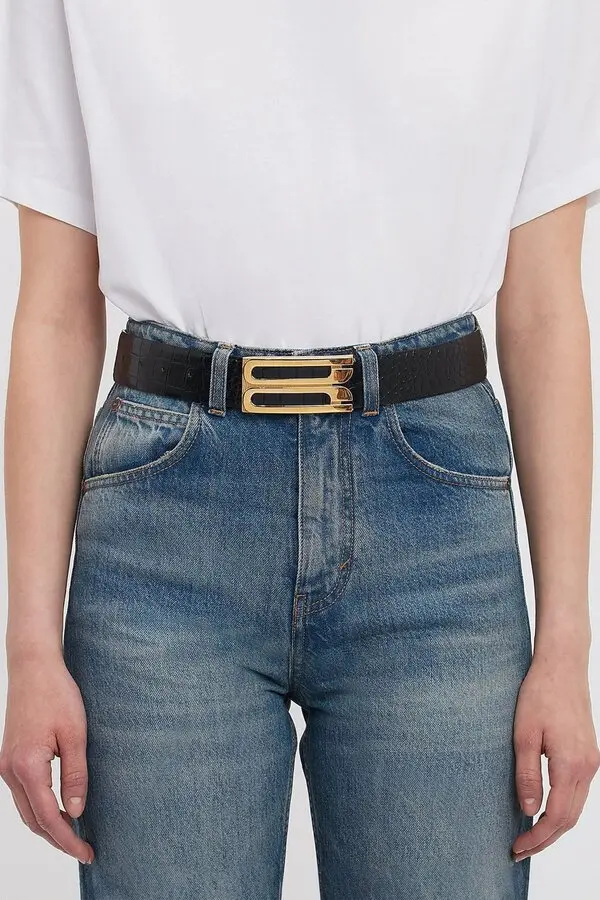 Victoria Beckham Dorian Frame Belt Jumbo 40mm Croc Embossed Leather