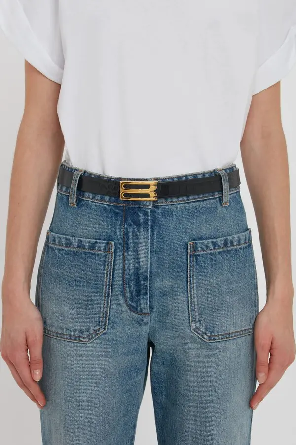 Victoria Beckham Dorian Frame Belt 25mm Croc Embossed Leather