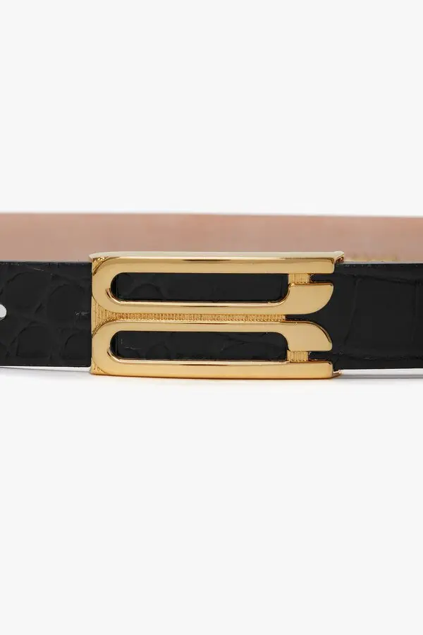 Victoria Beckham Dorian Frame Belt 25mm Croc Embossed Leather